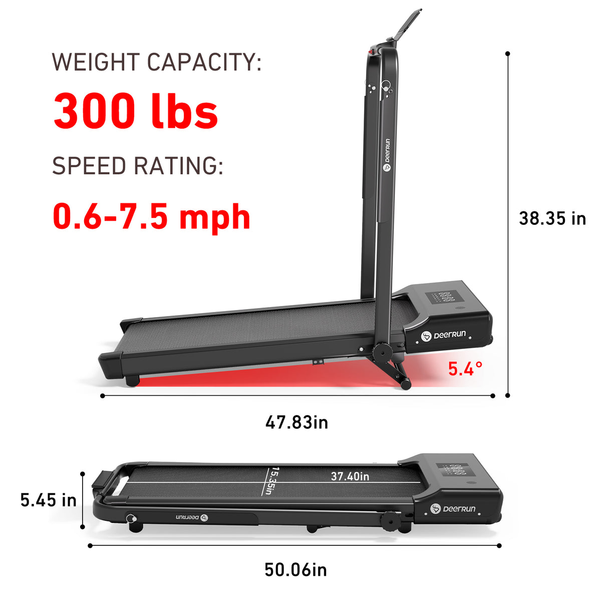 DeerRun A5 Mini 5.4% Incline Smart 2 in 1 Folding Treadmill with Handr